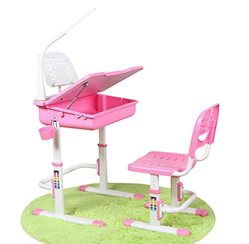 Deluxe Children School Desk With Chair Lamp Pink Study Table Leomark
